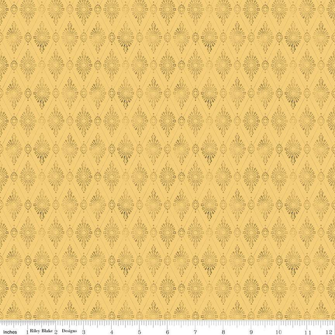 Mon Cheri Diamond Damask Yellow Fabric Yardage, Lila Tueller, Riley ...