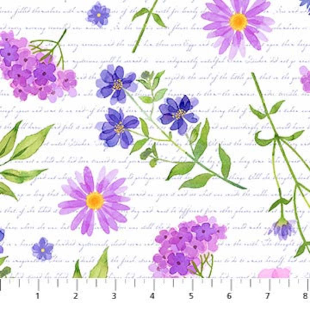 Pressed Flowers White Multi Fabric Yardage, Kathryn Christensen ...