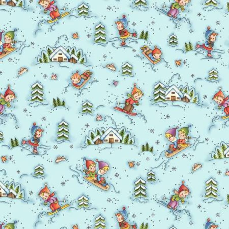 Winter Fun Aqua Snow Day Outing Fabric Yardage, Michael Miller Fabrics ...