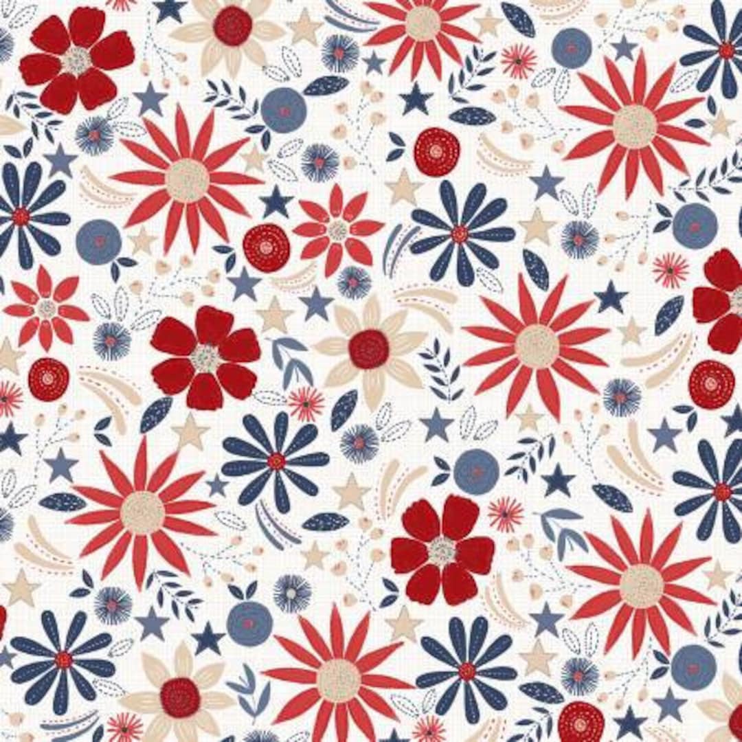 America the Beautiful Patriotic Flowers Fabric Yardage, Loni Harris, P ...