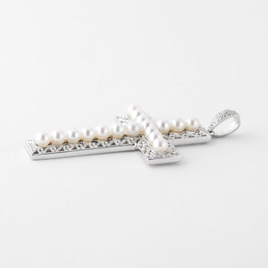 Big Diamond and Pearl Cross Pendant Gold 14k, White Gold Cross Necklace ...