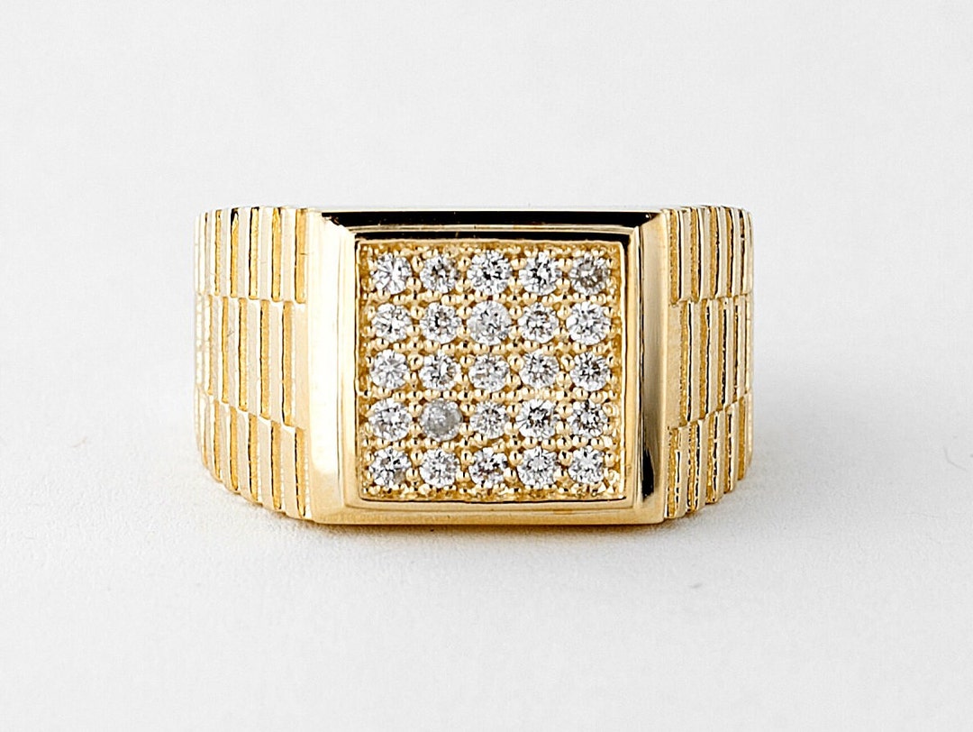 Men's Square Diamond Ring Gold 10k, Men's Big Ring, Men's Jewelry - Etsy