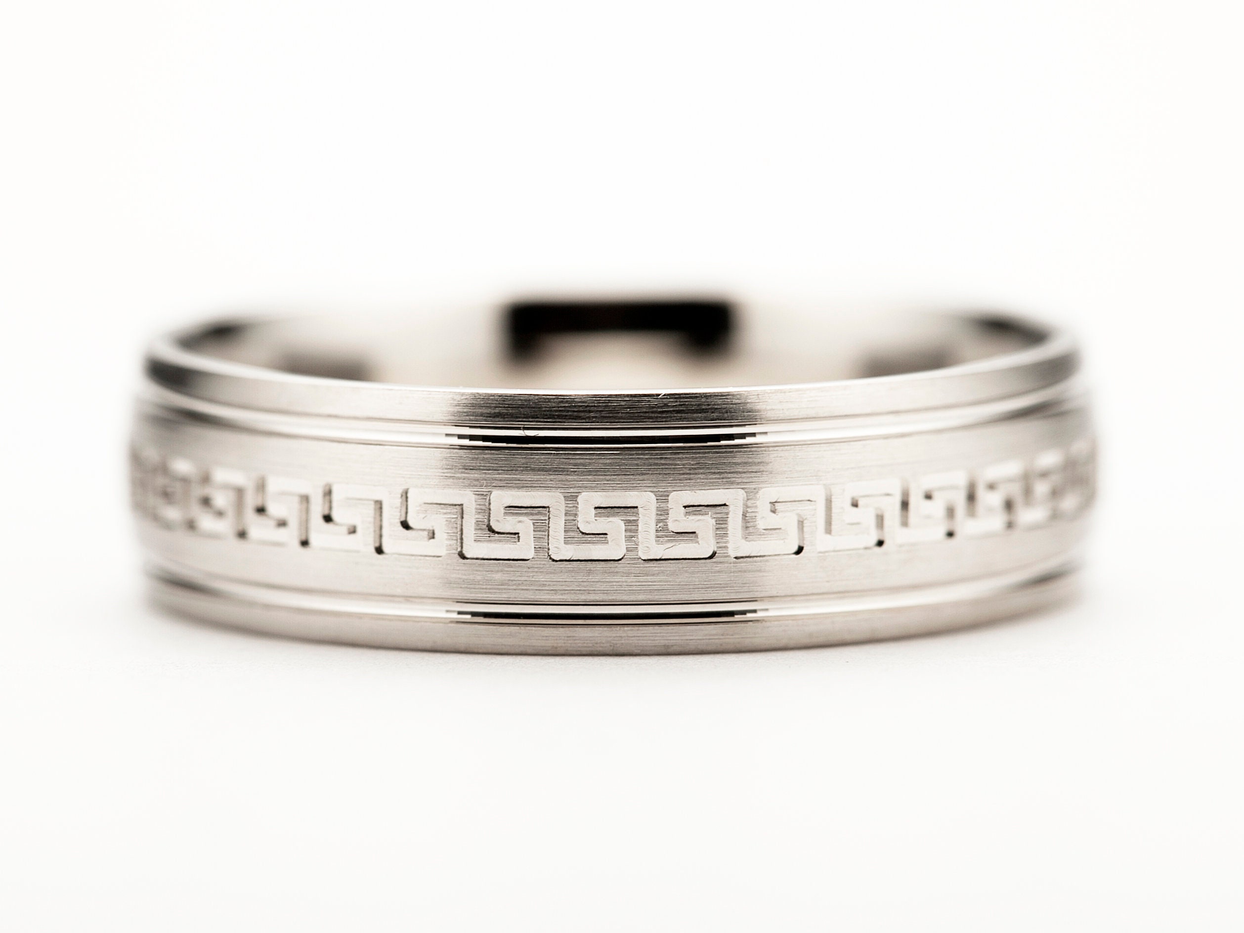 Mens Greek Key Wedding Band Solid Silver 6mm Carved Wedding - Etsy
