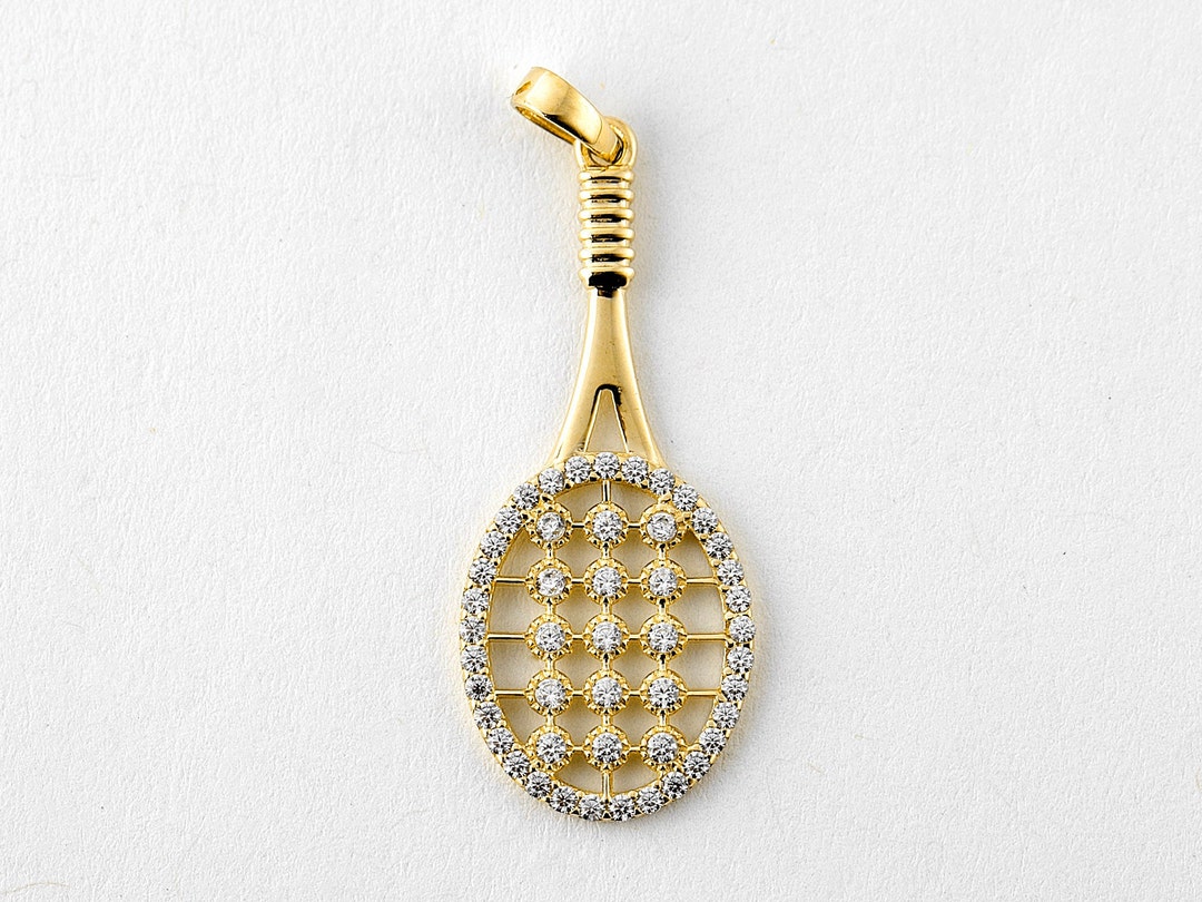 Diamond Tennis Racket Pendant Gold 10k, Tennis Charm Necklace, Sport ...