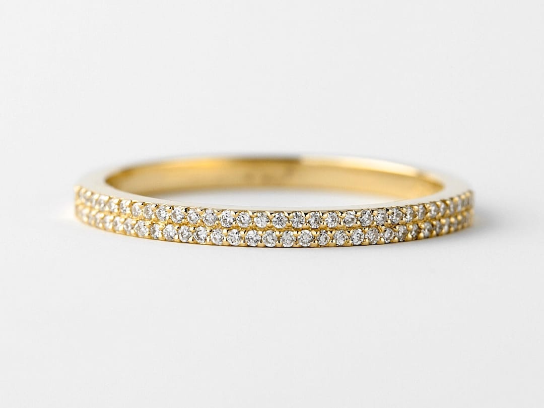 Double Row Half Eternity Diamond Ring Gold 14k, Pavé Semi Eternity Band ...