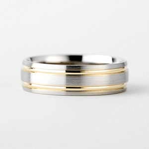 Men's Two-tone Carved Double Line Wedding Band Gold 10k, 6mm Yellow ...
