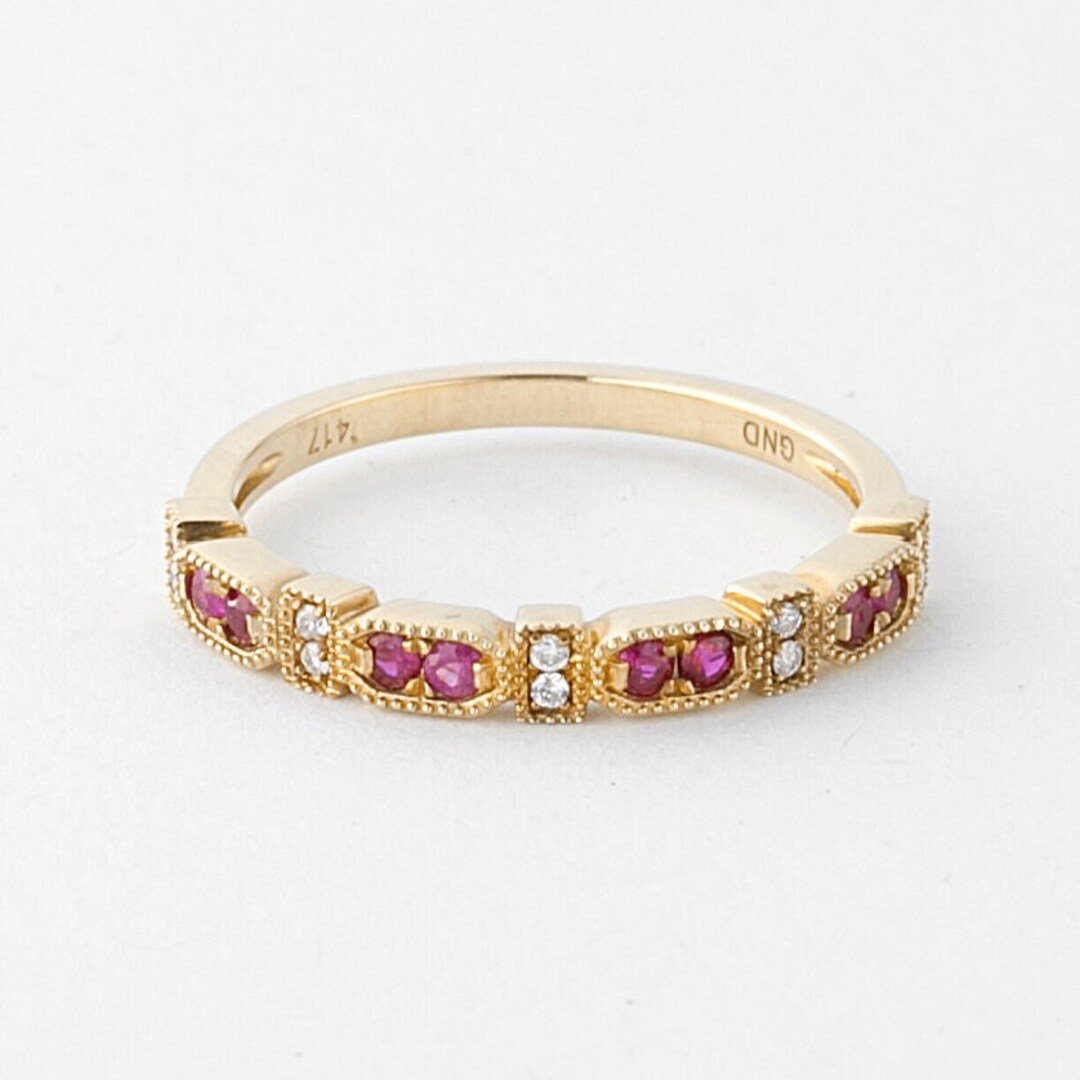 Diamond and Ruby Half Eternity Ring Gold 10k, Yellow Gold Red Ruby ...