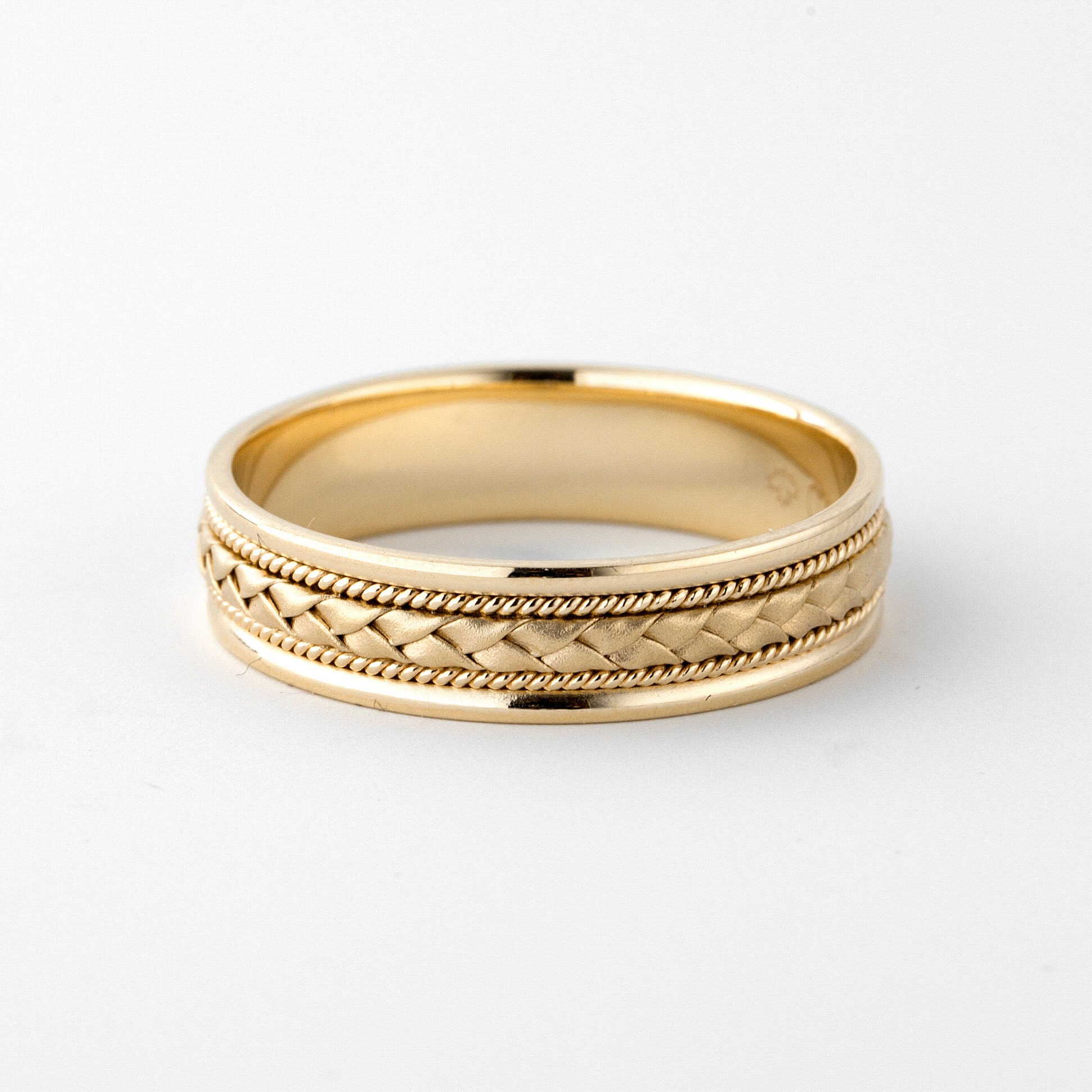 Men's Braided Wedding Band Gold 10k, Filigree Yellow Gold Wedding Band ...