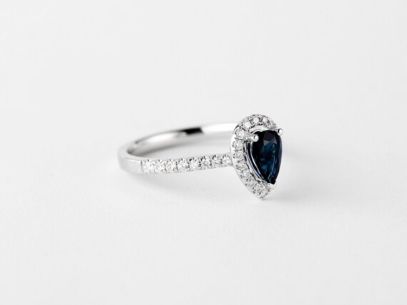 Pear Shaped Sapphire Diamond Ring Gold 18k, White Gol… - Gem