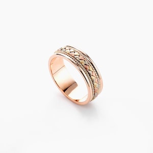 Three Tone Braided Wedding Band Gold 10k, Rose Gold Wedding Band ...