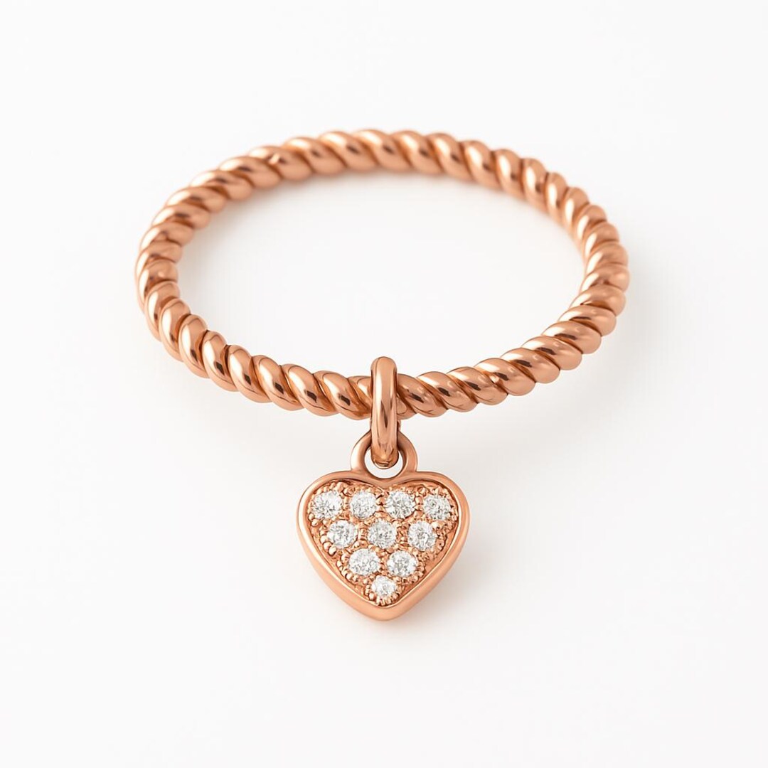 Dancing Diamond Braided Dangle Heart Ring Gold 10k, Rose Gold Heart ...