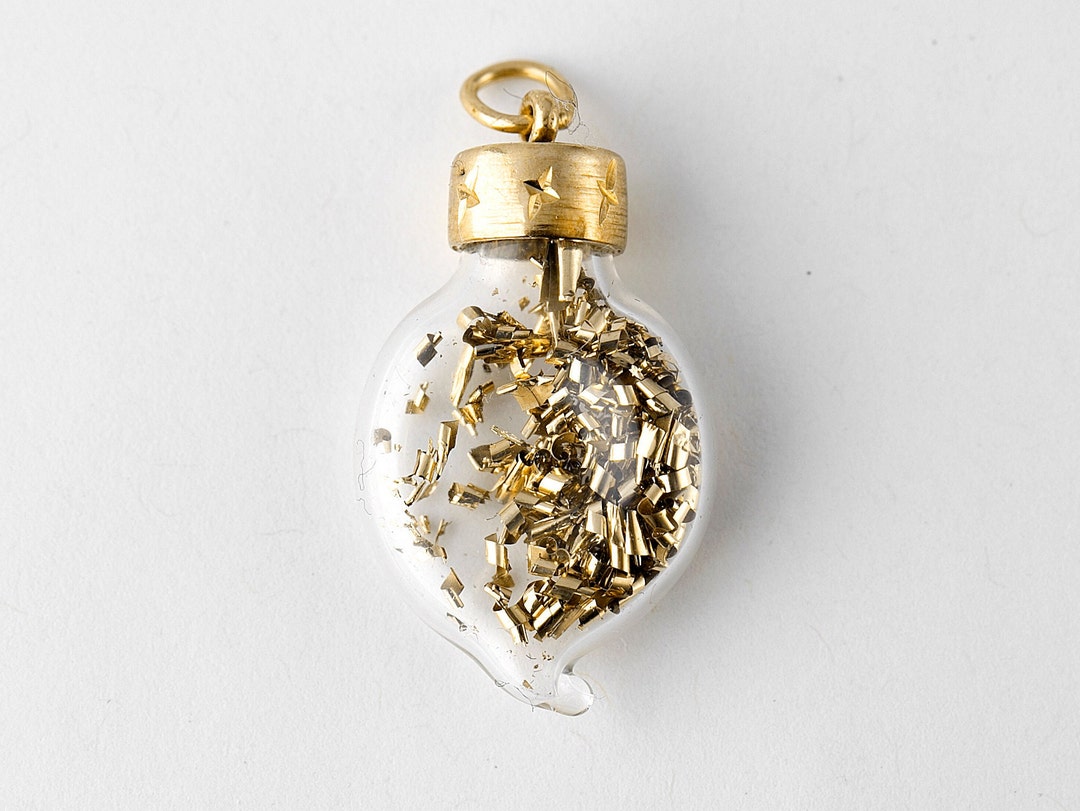 Vintage Gold Flake Glass Bottle Pendant Gold 10k, Yellow Gold Charm ...