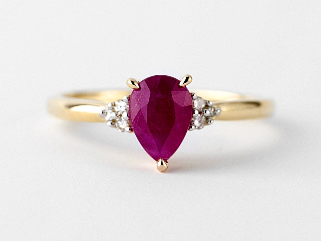 Diamond and Pear Shape Ruby Ring Gold 10k Teardrop Red Ruby - Etsy