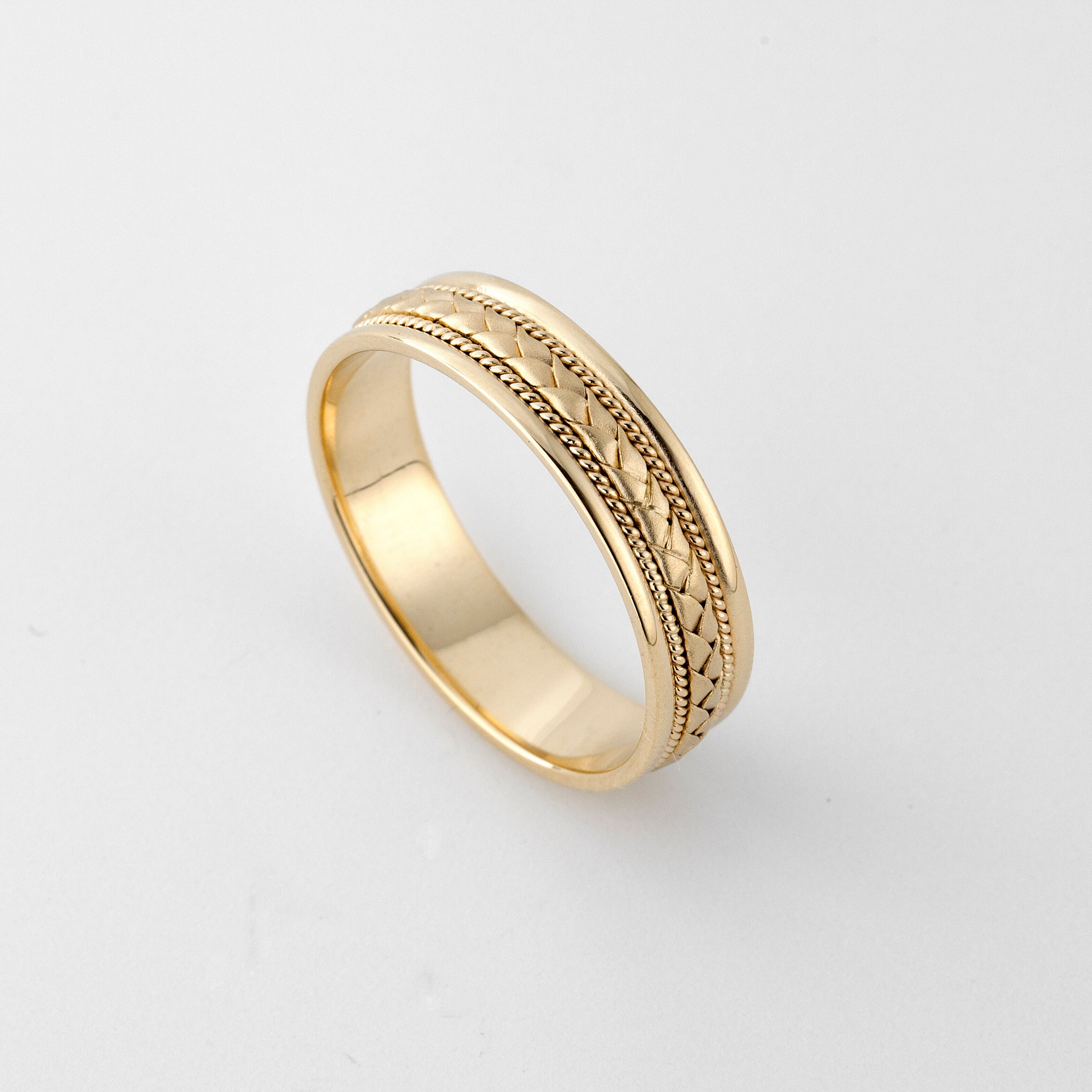 Men's Braided Wedding Band Gold 10k, Filigree Yellow Gold Wedding Band ...