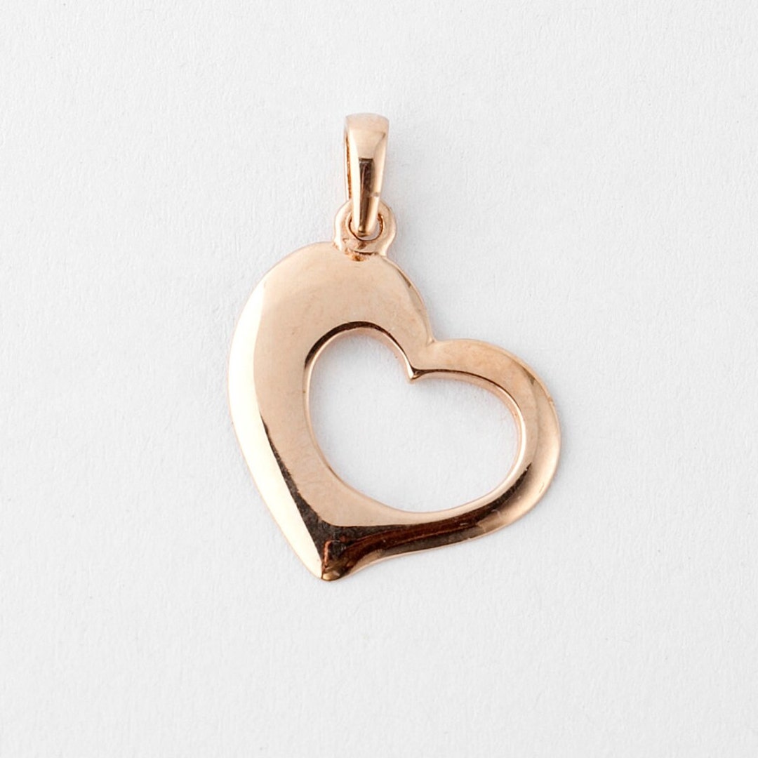 Rose Gold Heart Pendant Gold 10k, Dainty Heart Charm Pink Gold, Ladies ...