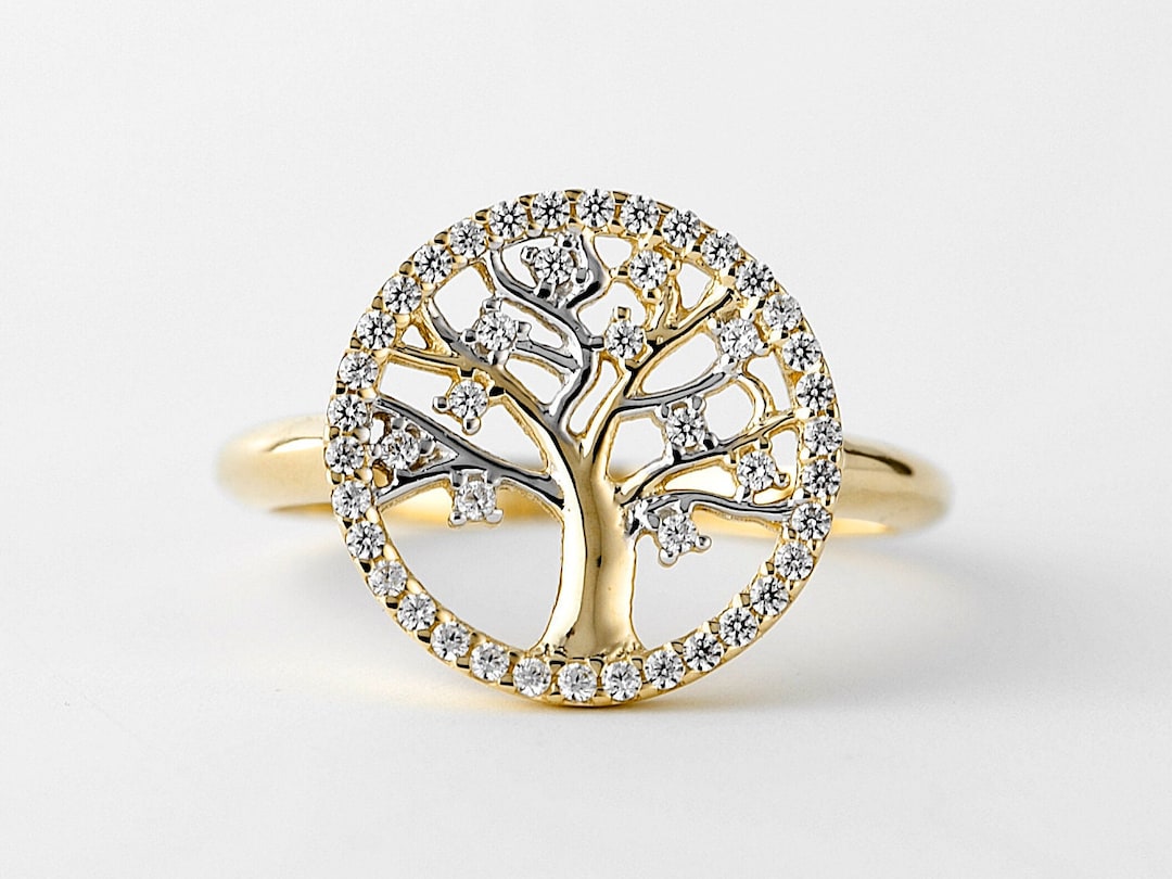 Diamond Tree of Life Ring CZ Gold 10k, Family Ring, Ladies Rings - Etsy
