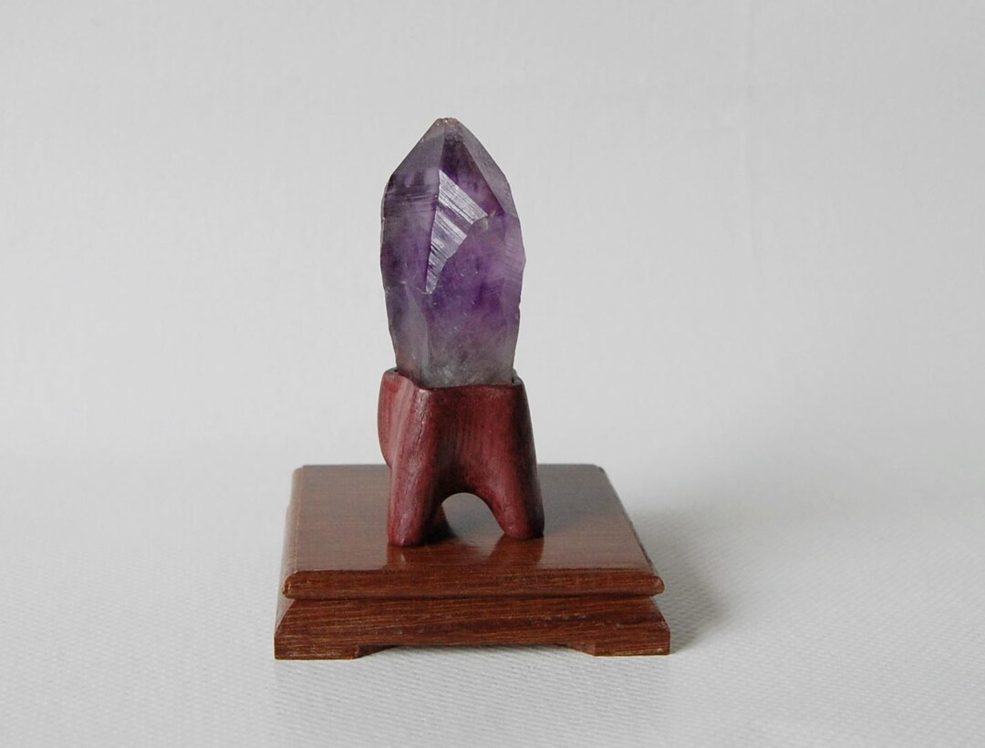 Amethyst Crystal With Amaranth Wood Stand, Natural Mineral Display ...