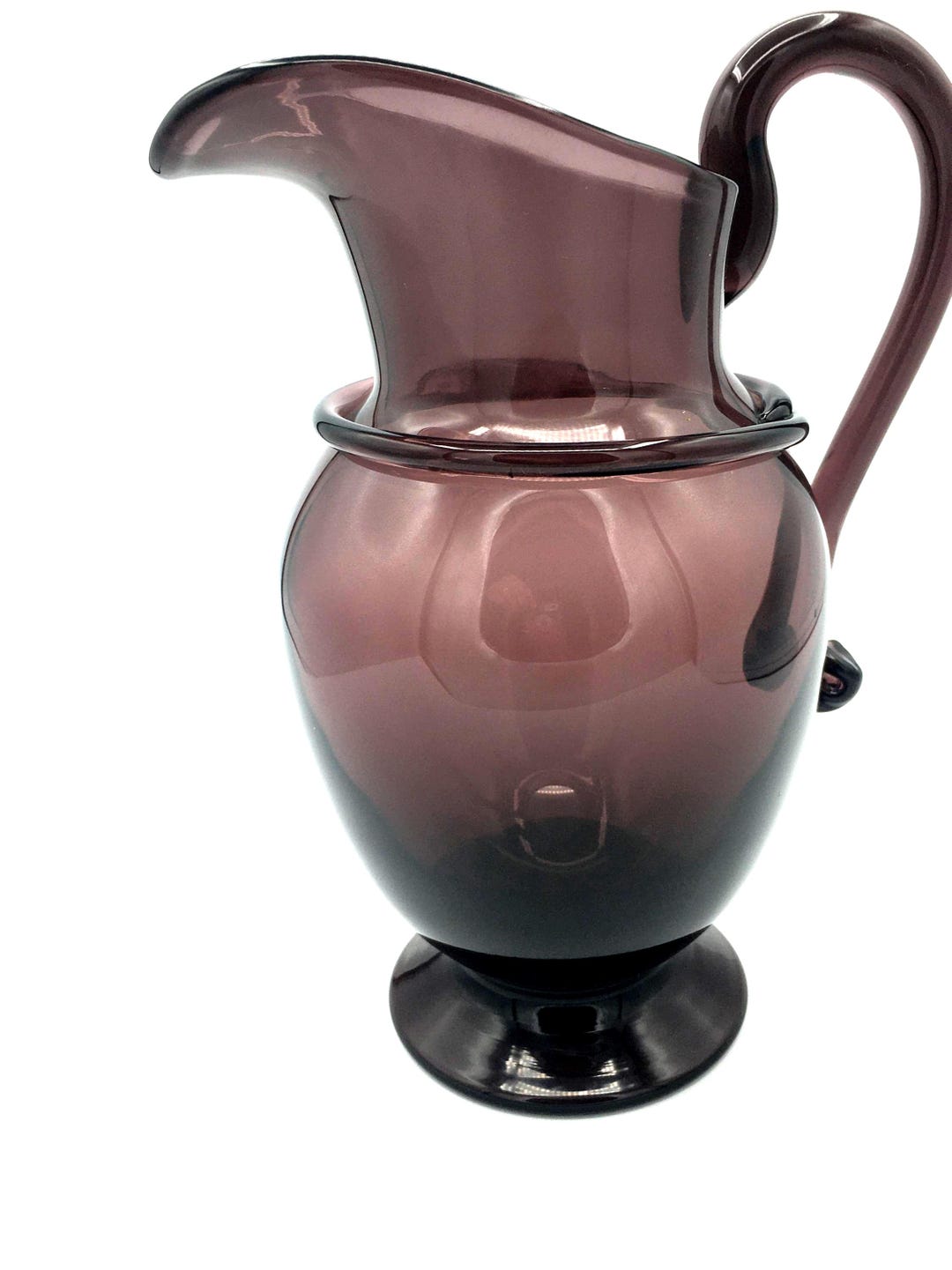 Amethyst Blown Art Glass Pitcher, Elegantly Curved Handle and Spout ...