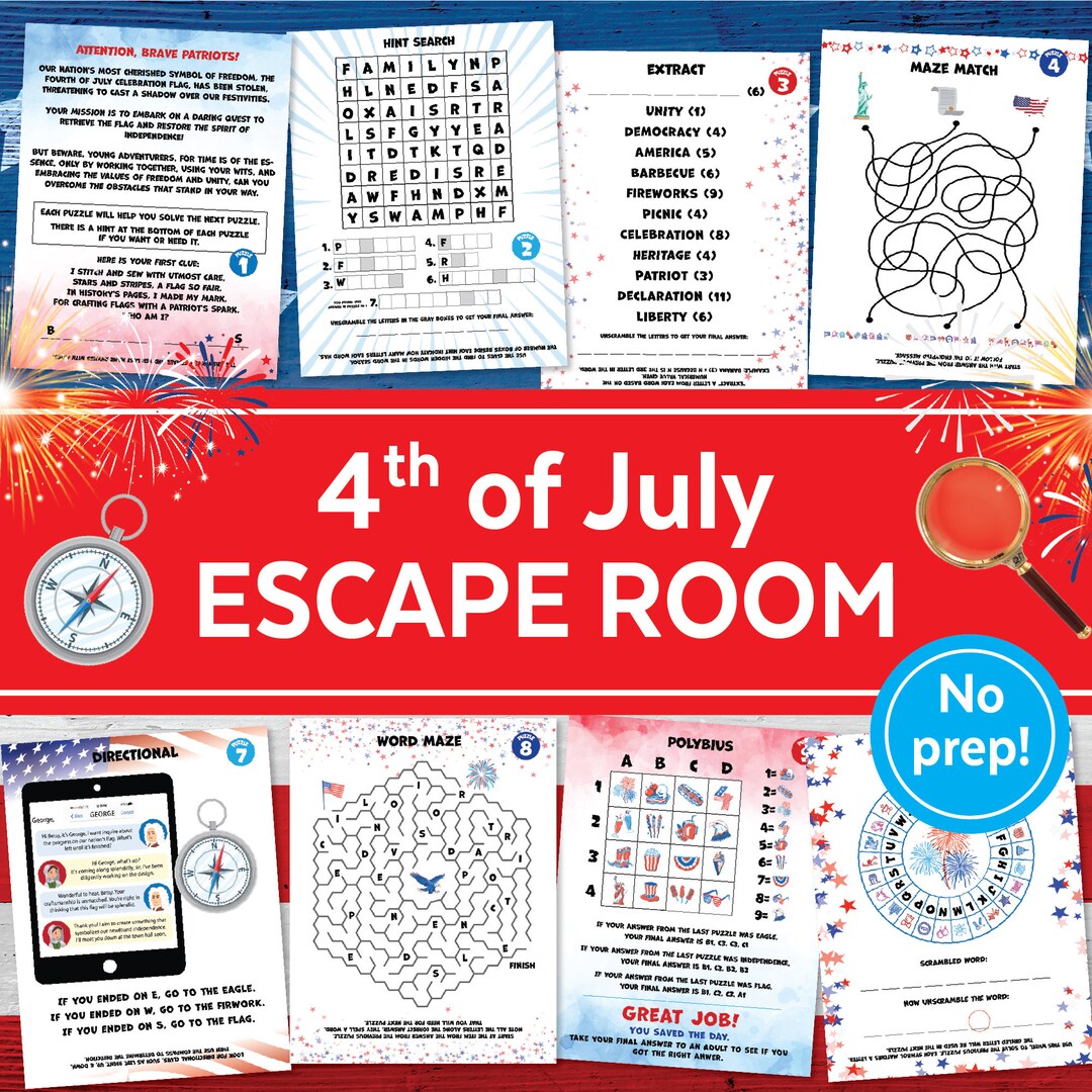 4th of July Escape Room Game Independence Day Escape Room DIY Mystery ...