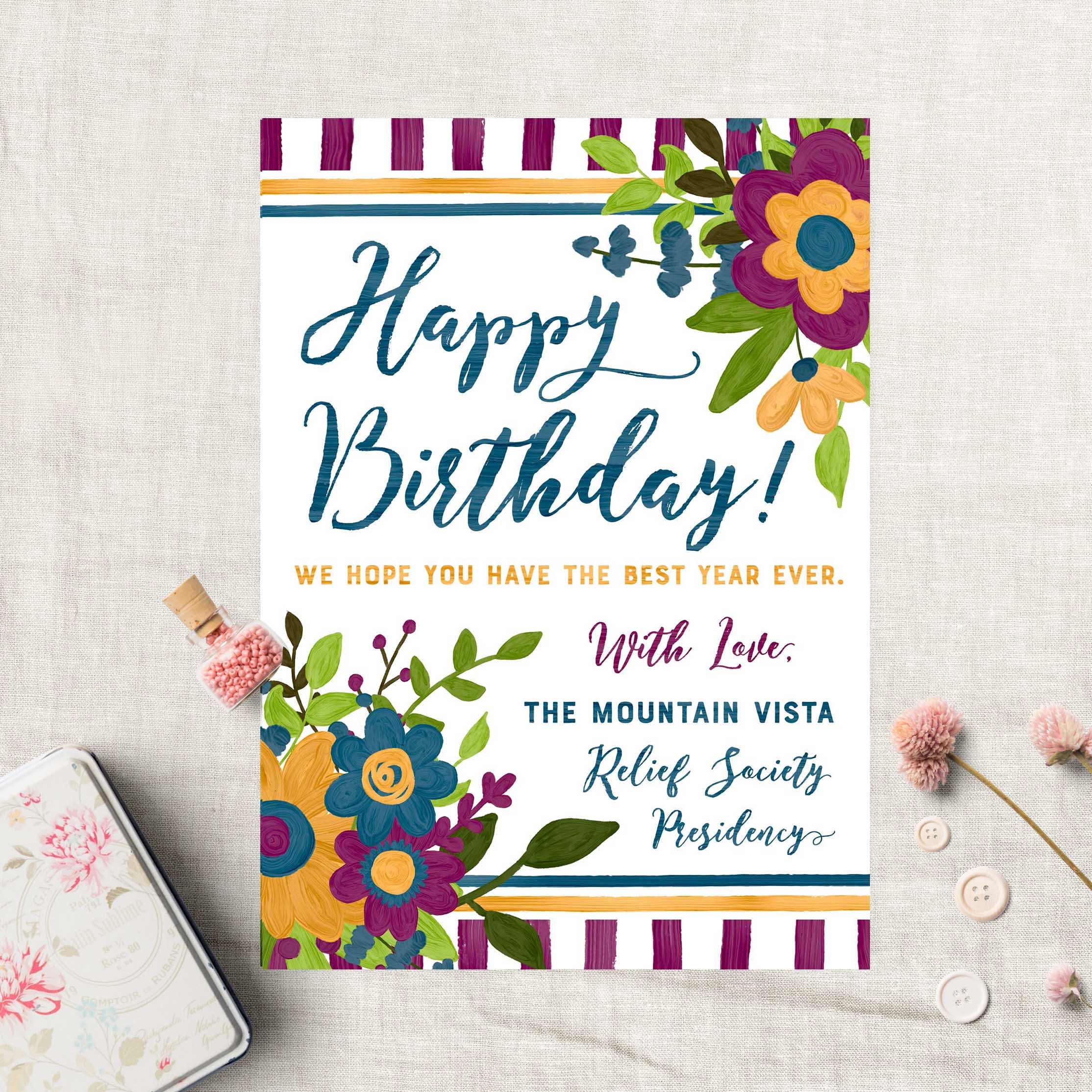 Relief Society Custom Birthday Card LDS Relief Society Floral Custom ...