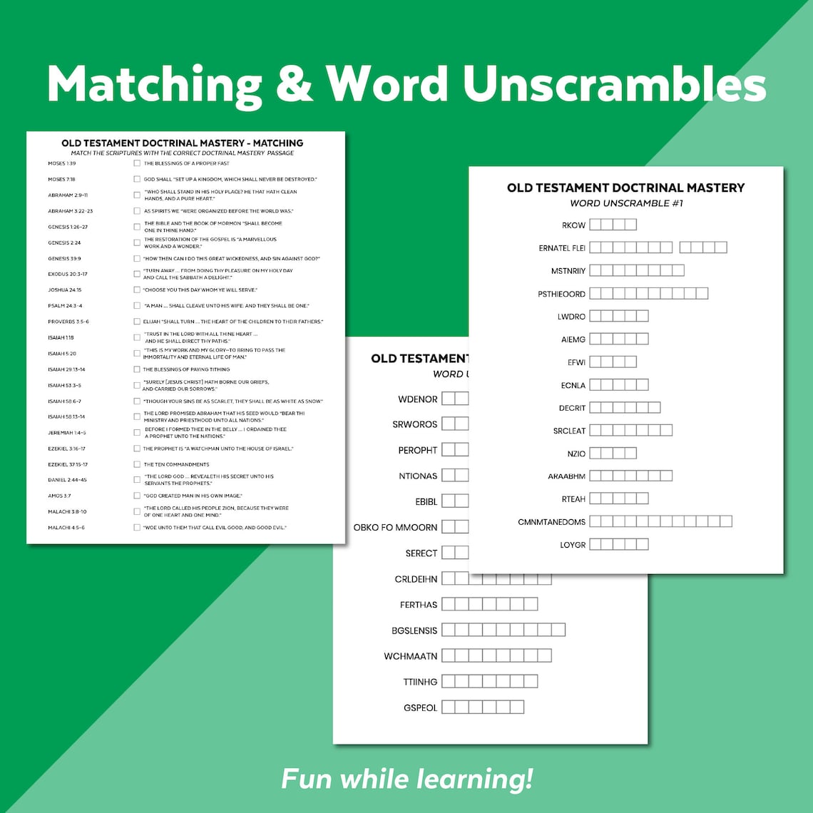 LDS Seminary Doctrinal Mastery Games and Puzzles for Old Testament ...