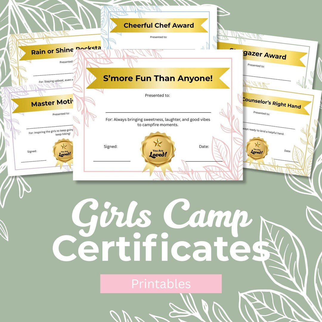 LDS Girls Camp Award Certificates, Editable Printables for Young Women ...