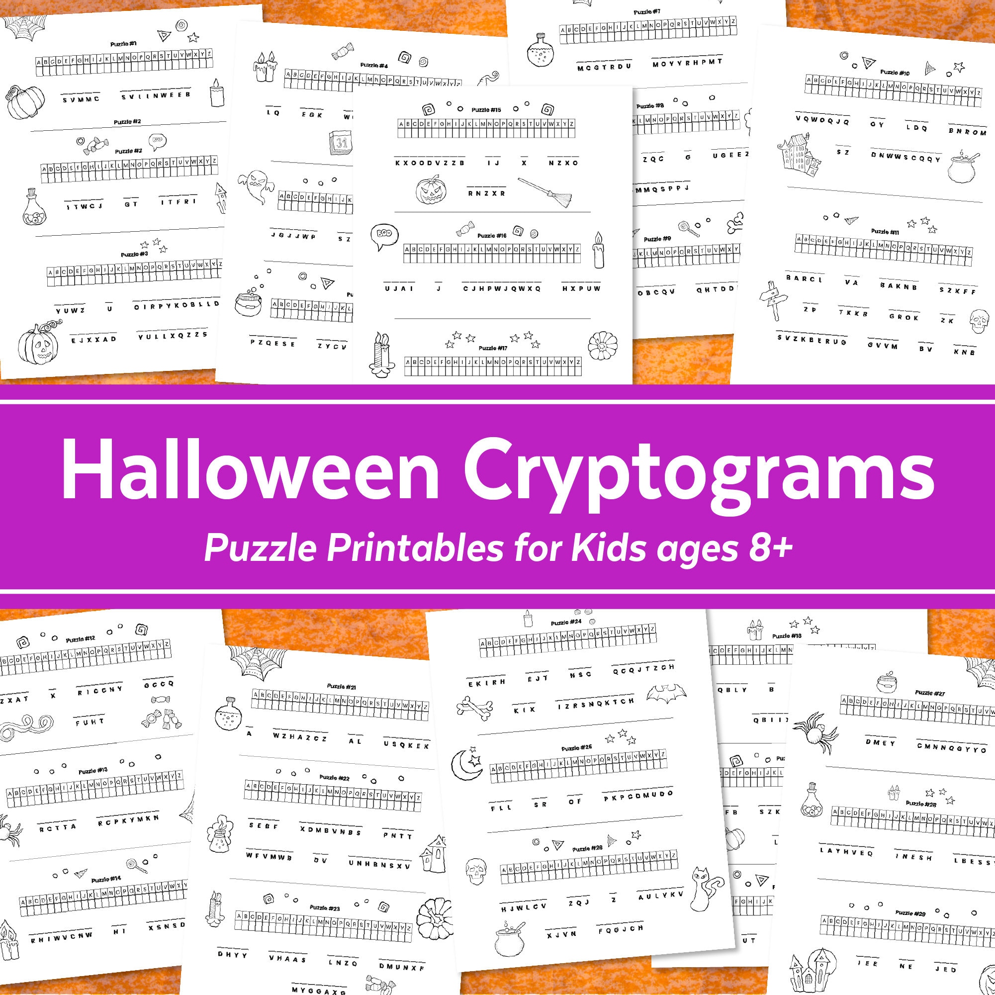 Halloween Cryptogram Puzzles Printable Halloween Game Halloween Kids ...