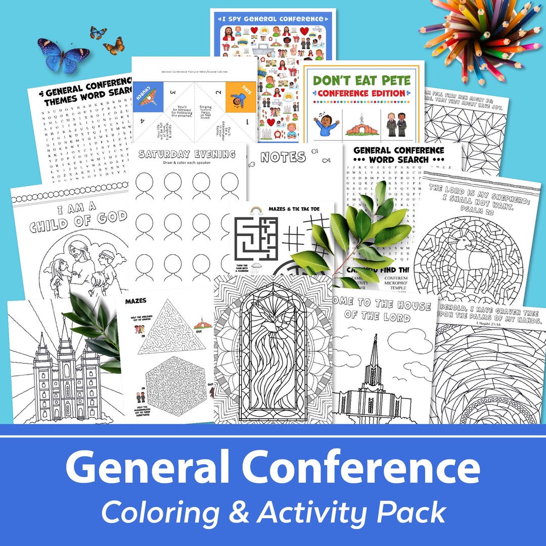 LDS General Conference Activity Packet: Coloring Pages & Games (instant ...