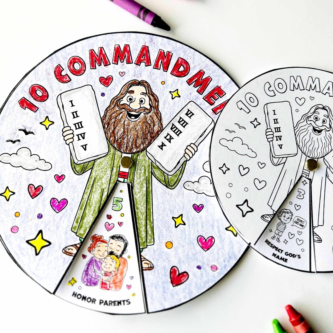 10 Commandments Coloring Wheel, Printable Bible Activity for Kids ...