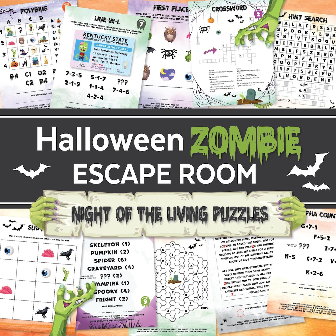 Halloween Zombie Escape Room: Night of the Living Puzzles (PDF) - Etsy