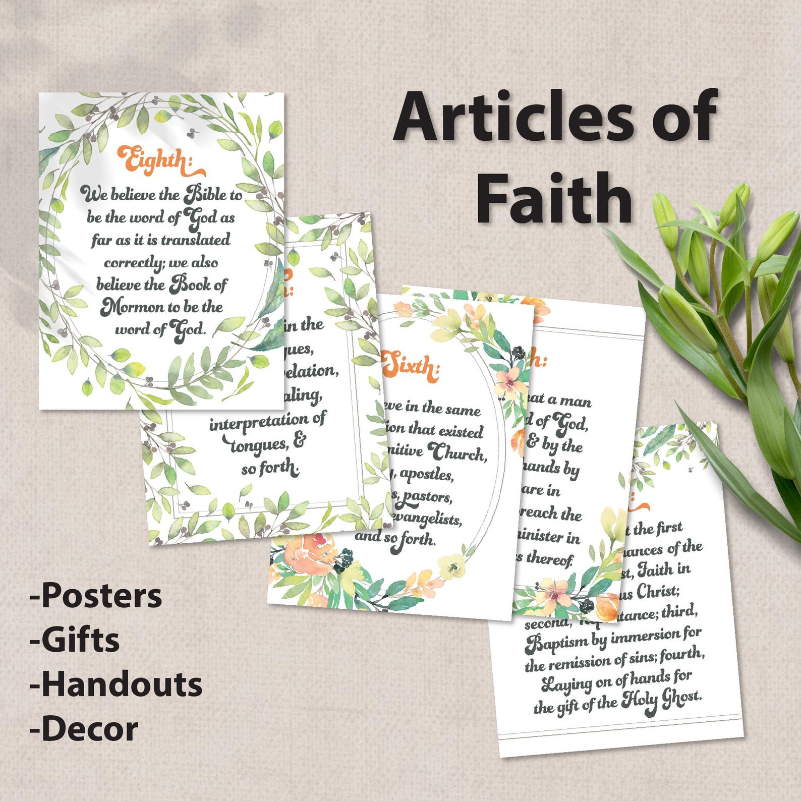 Articles of Faith Printable Posters Floral - LDS Primary - Digital ...