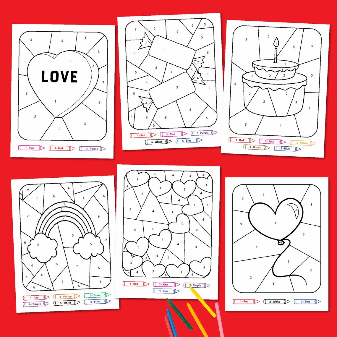 Valentine's Day Color by Number: Kids' Activity Sheets (PDF) - Etsy