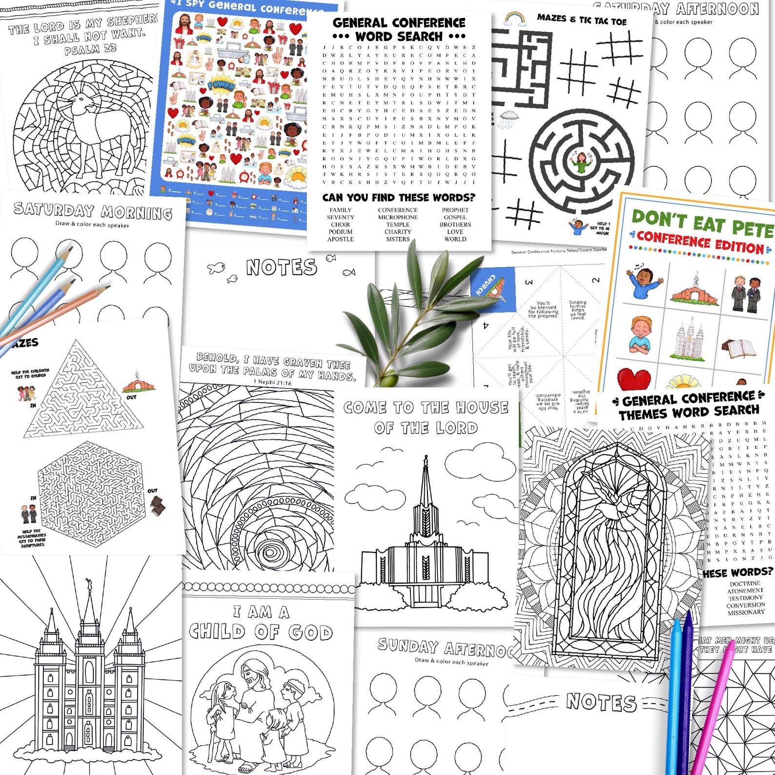 LDS General Conference Activity Packet: Coloring Pages & Games (instant ...