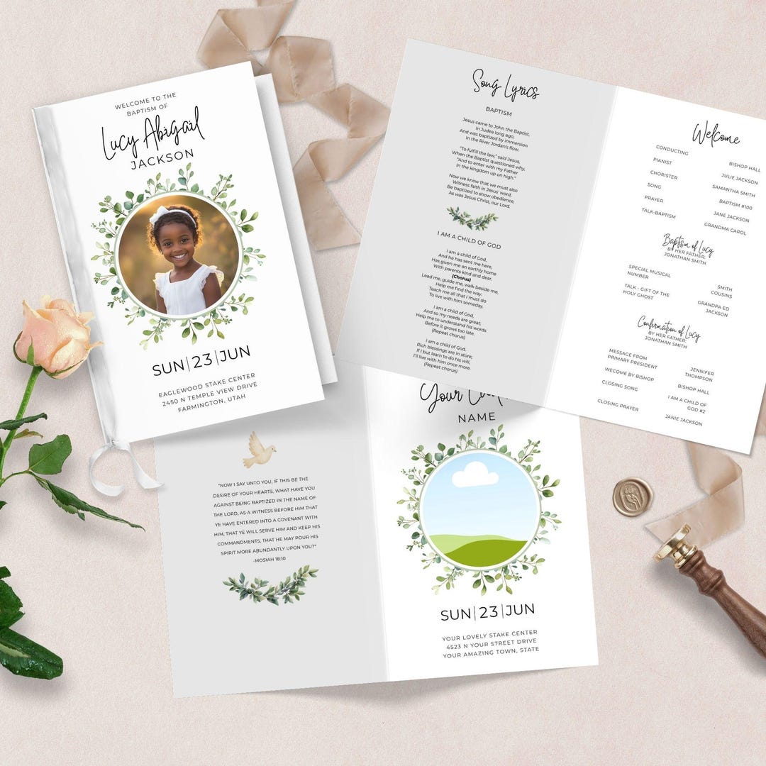 LDS Baptism Program Template: Modern Foldable Design (canva Template ...