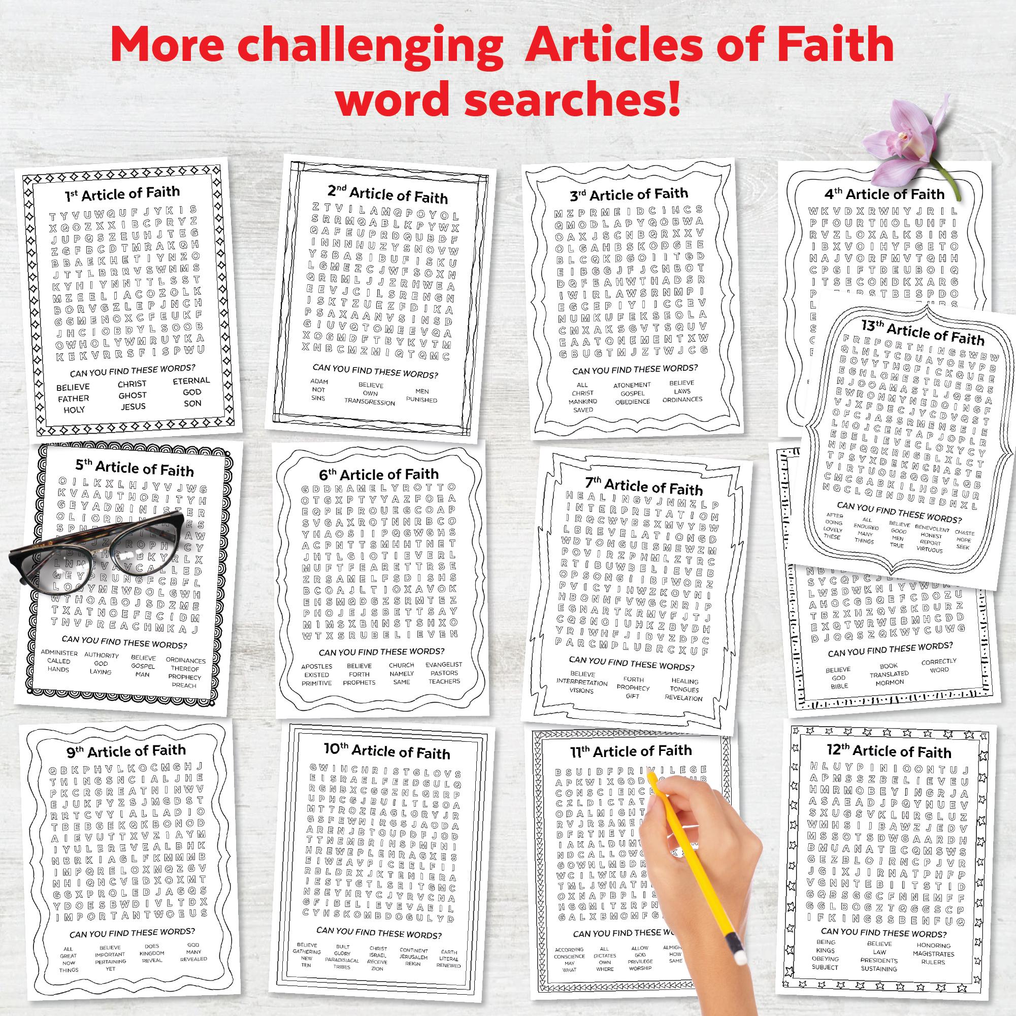 LDS Articles of Faith Coloring Word Searches - Primary Activities ...