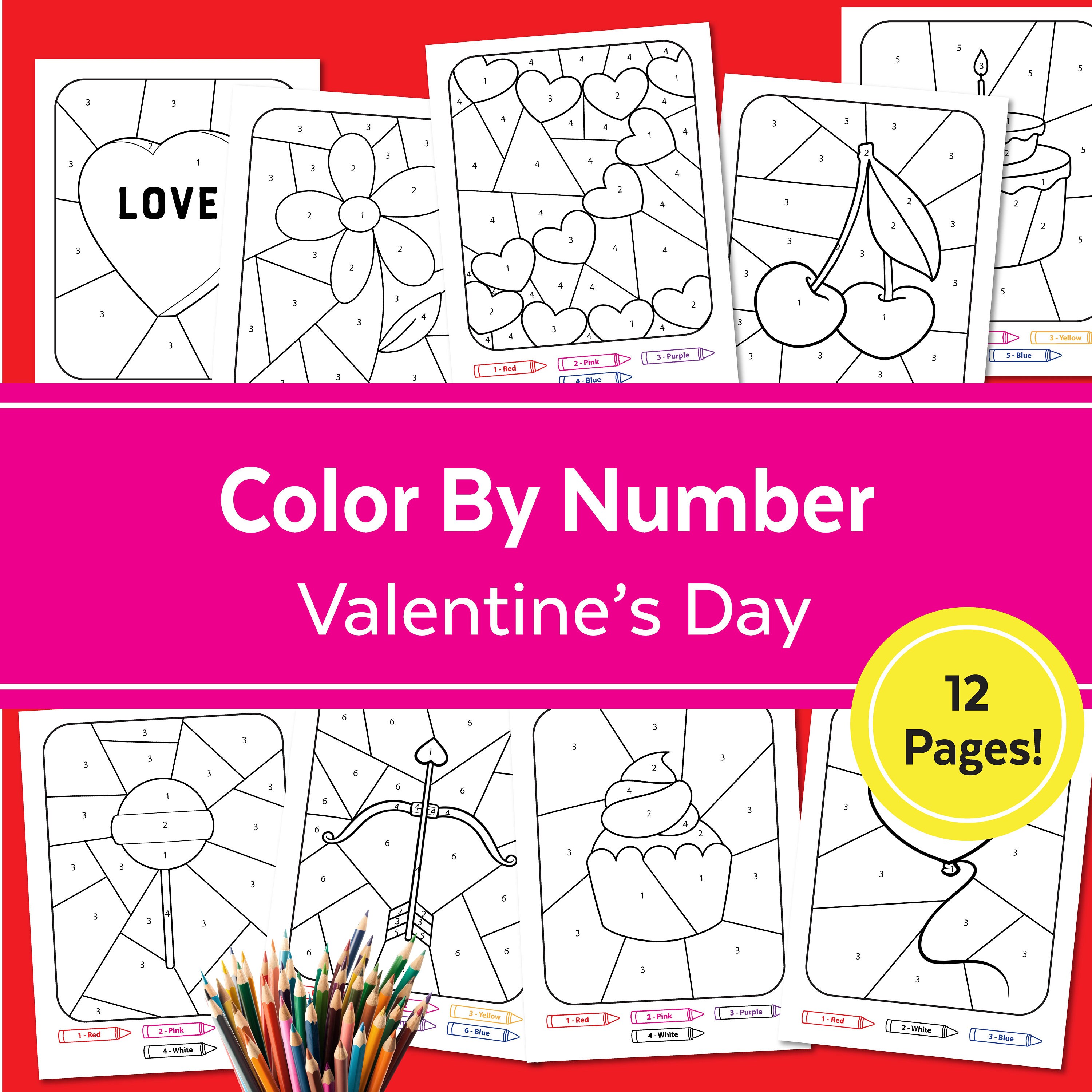 Valentine's Day Color by Number: Kids' Activity Sheets (PDF) - Etsy
