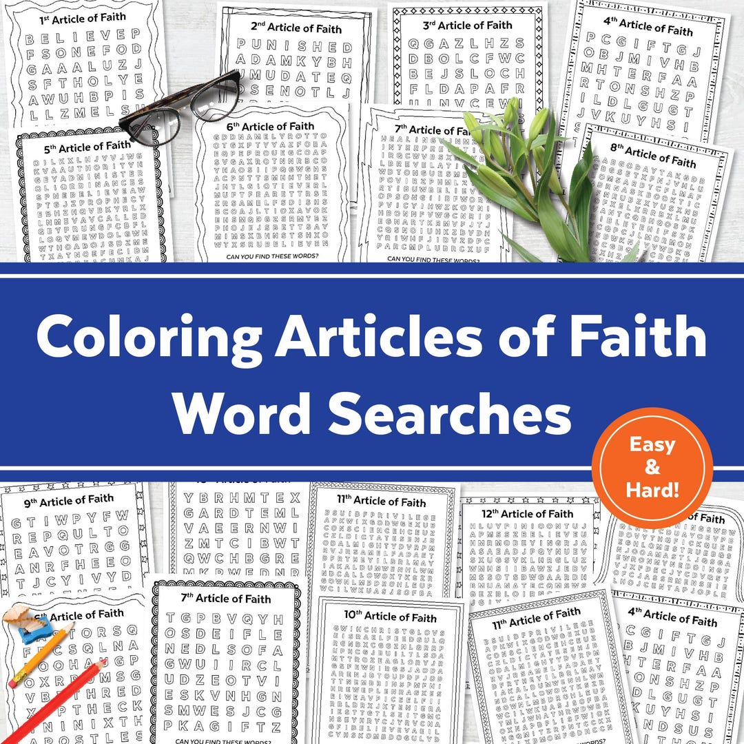 LDS Articles of Faith Coloring Word Searches - Primary Activities ...