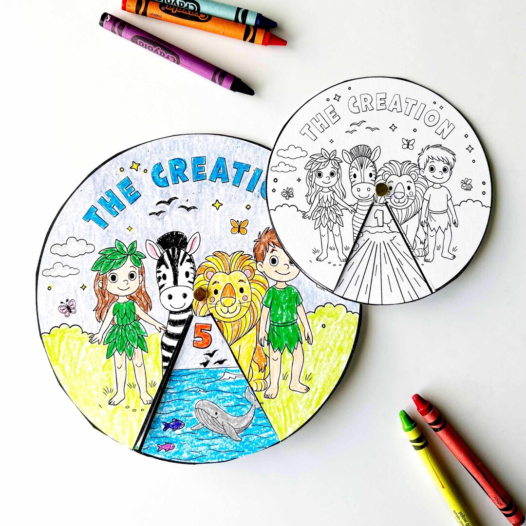 Creation Activity Wheel: Kids Bible Lesson Coloring Craft (PDF & JPG ...