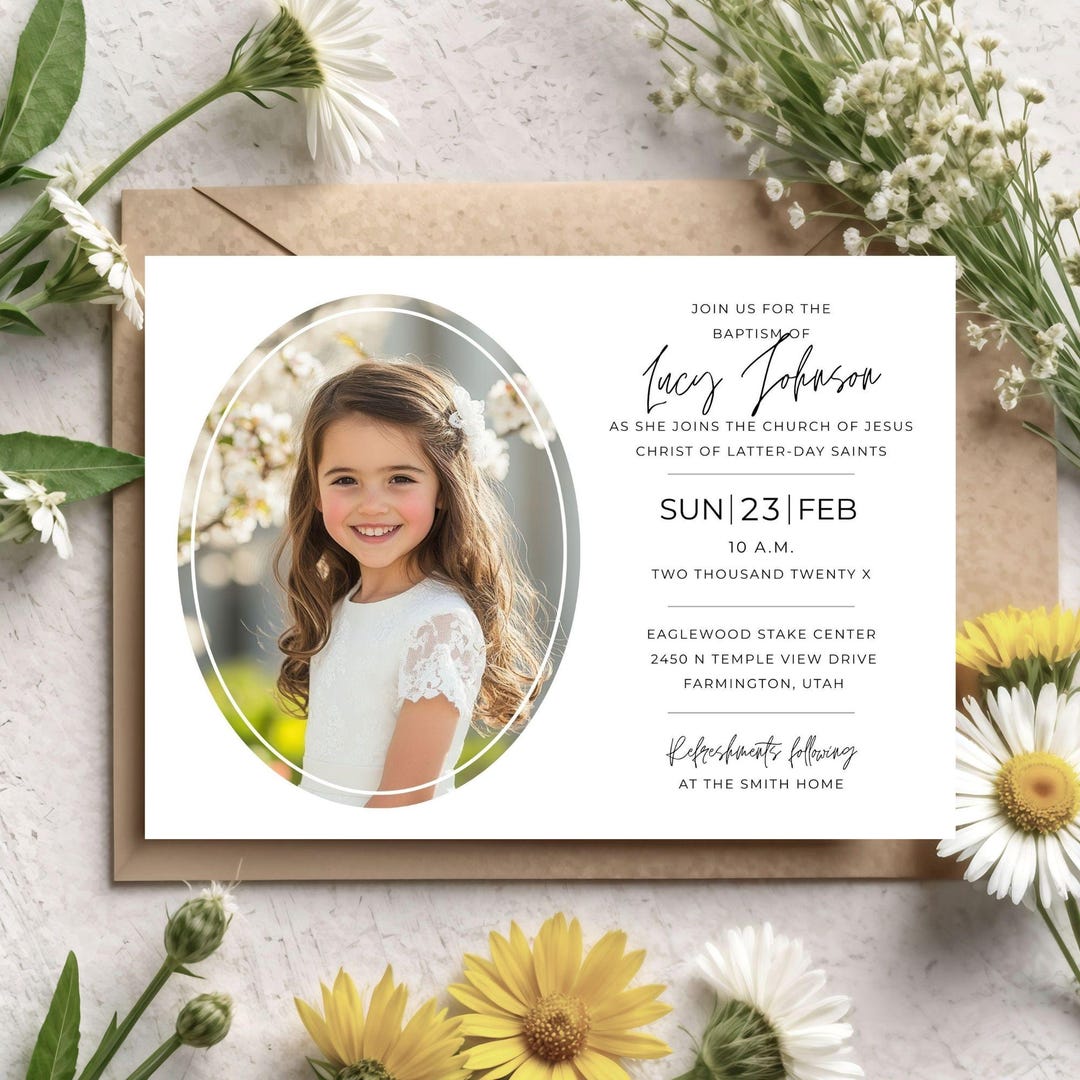 Modern LDS Baptism Invitation: Photo Template (digital Download) - Etsy
