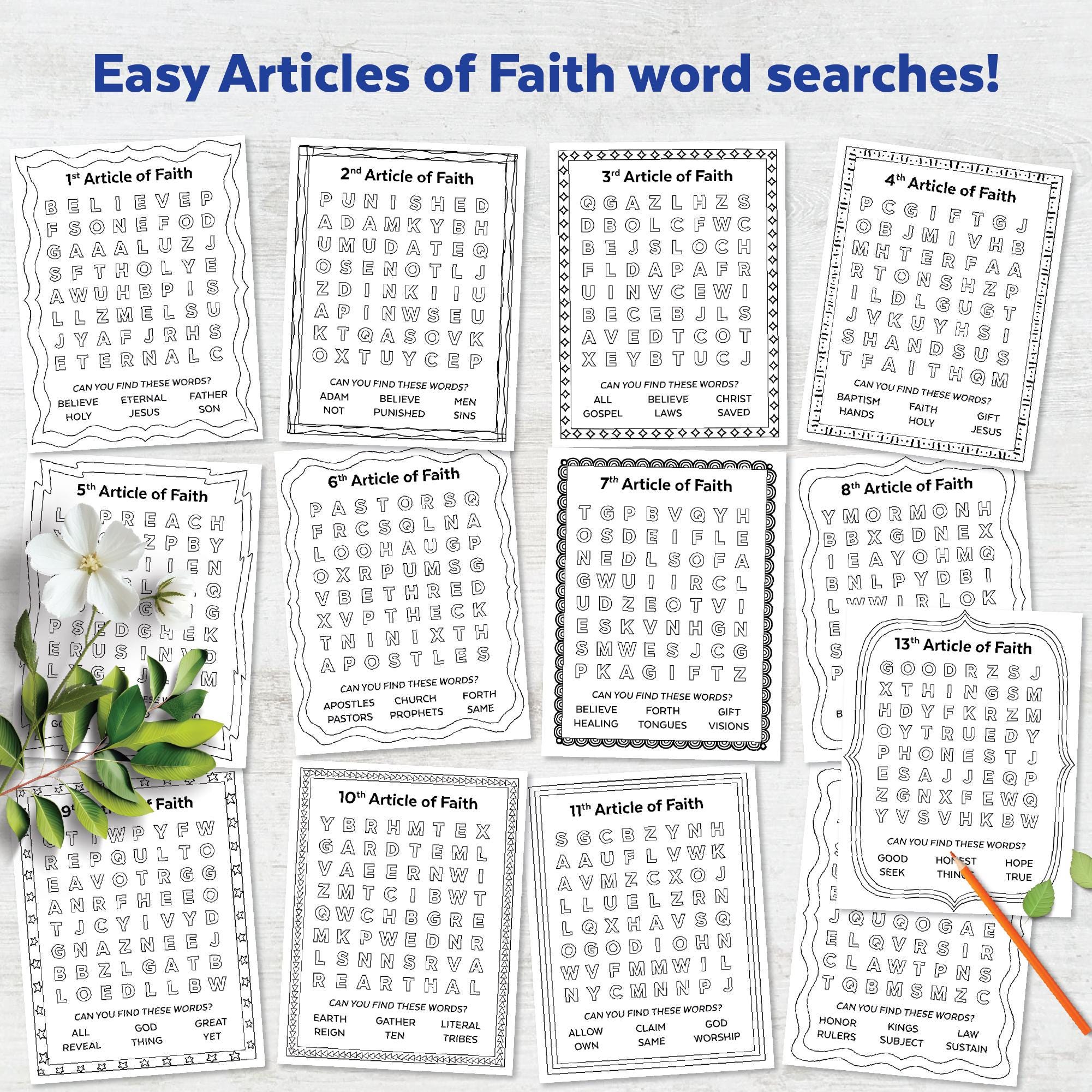 LDS Articles of Faith Coloring Word Searches - Primary Activities ...