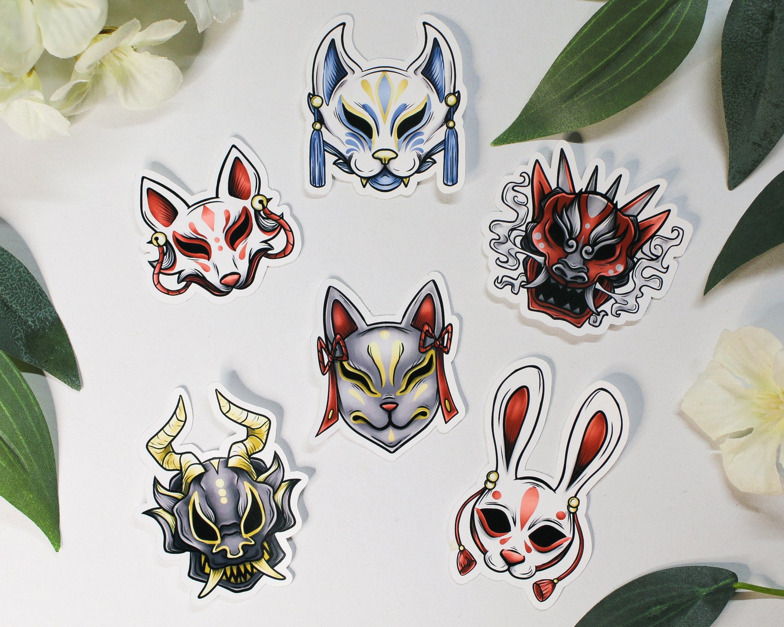 Yokai Mask Sticker Set 6 Pack Japanese Demon Masks - Etsy