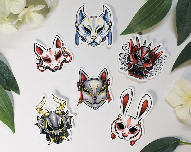 Yokai Mask Sticker Set 6 Pack Japanese Demon Masks - Etsy