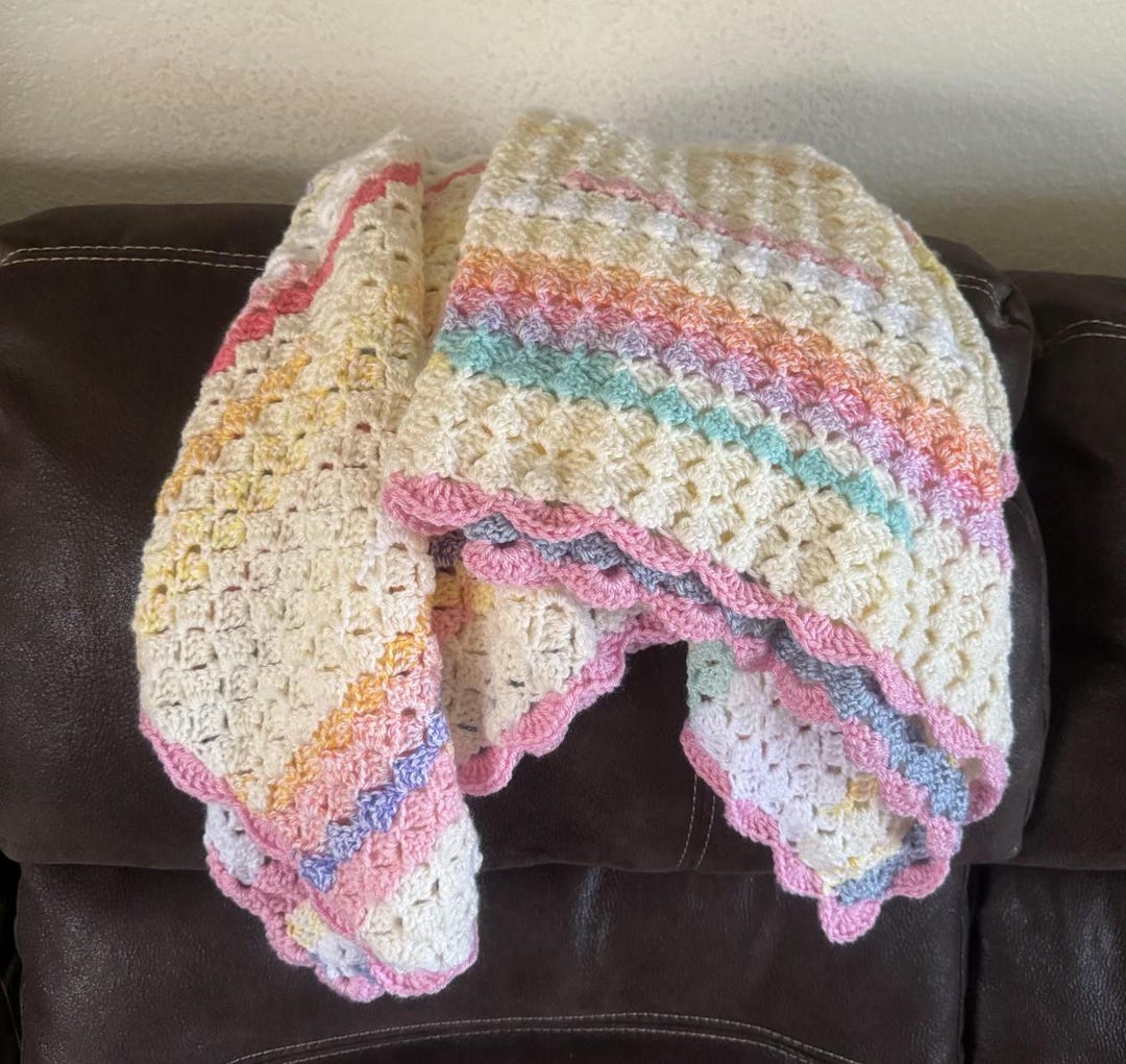 COLORFUL AFGHAN SHELL Edge Throw, Blanket Teal, Pink - Etsy