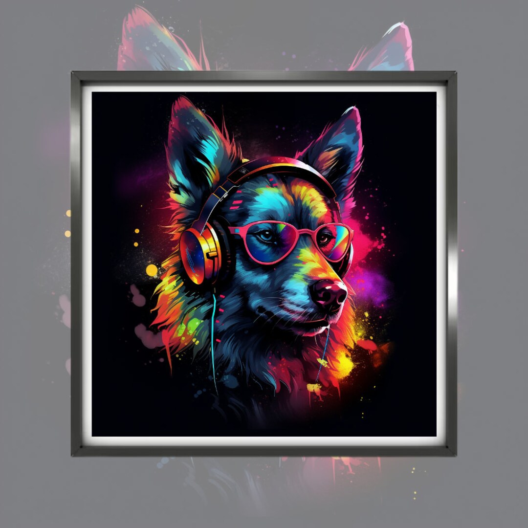 Synthwave Dog High-resolution Digital Artwork, Ready to Print, Instant ...