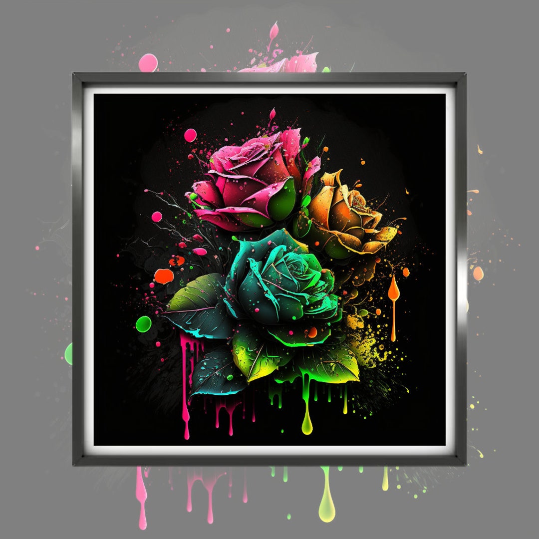 Neon Roses High-resolution Digital Artwork, Ready to Print, Instant ...