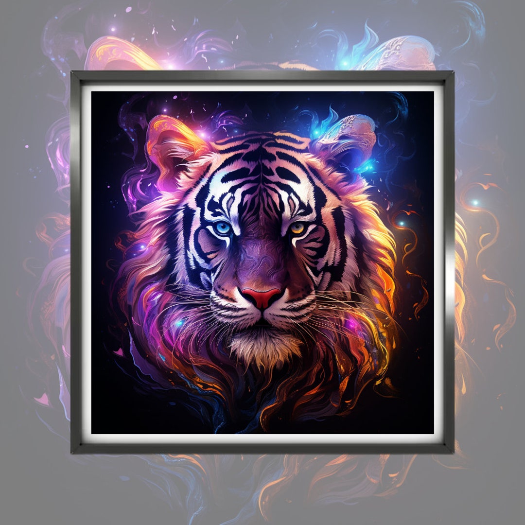 Neon Tiger High-resolution Digital Artwork, Ready to Print, Instant ...