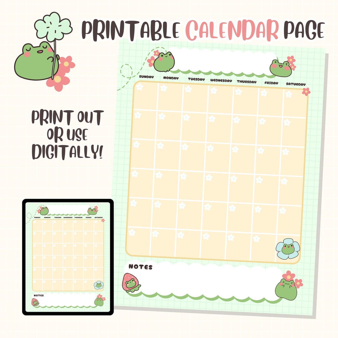 Frog Themed Digital Download Calendar Printable Page - Etsy