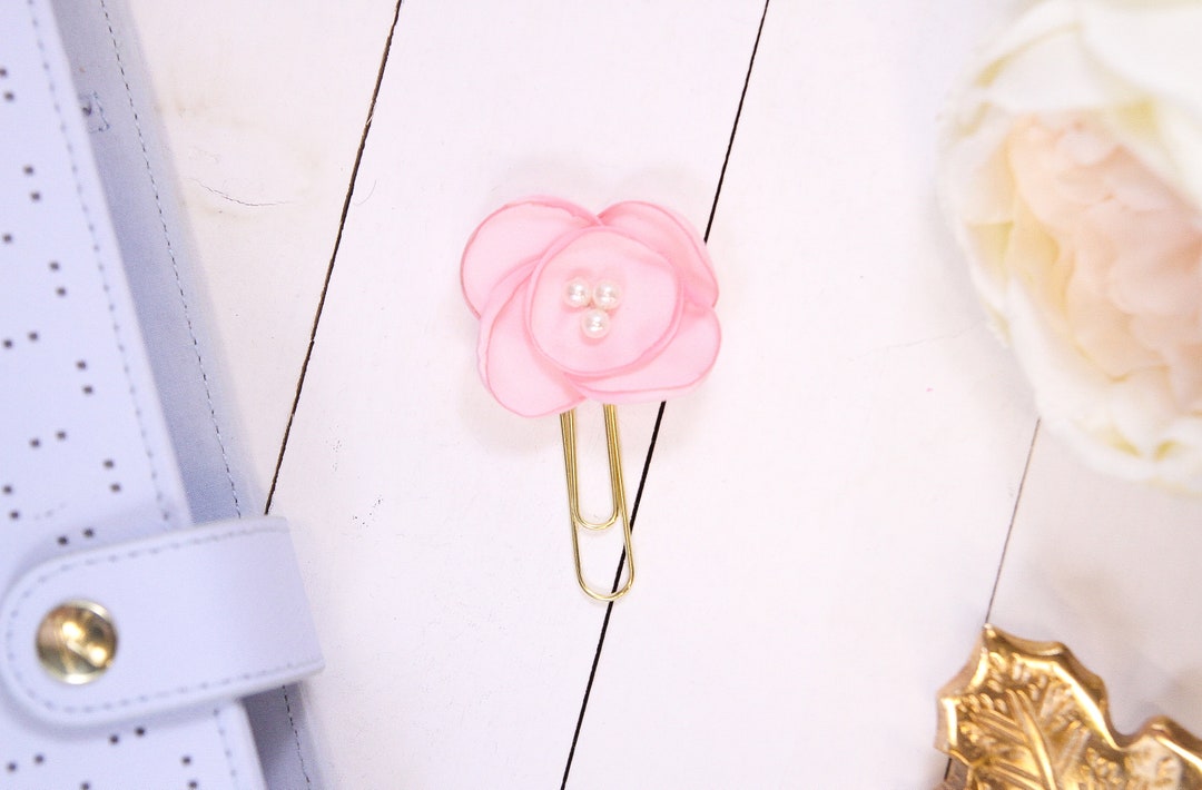 Pink Chiffon Flower Planner Clip Planner Accessories, Paperclip ...
