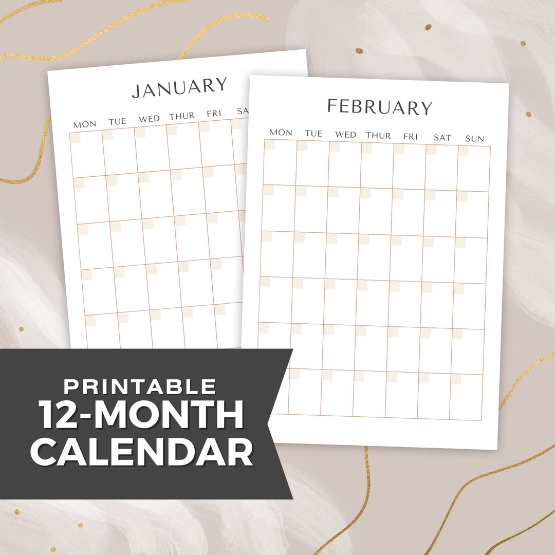 Monthly Printable Calendar, Instant Download Calendar, Monthly Planner ...