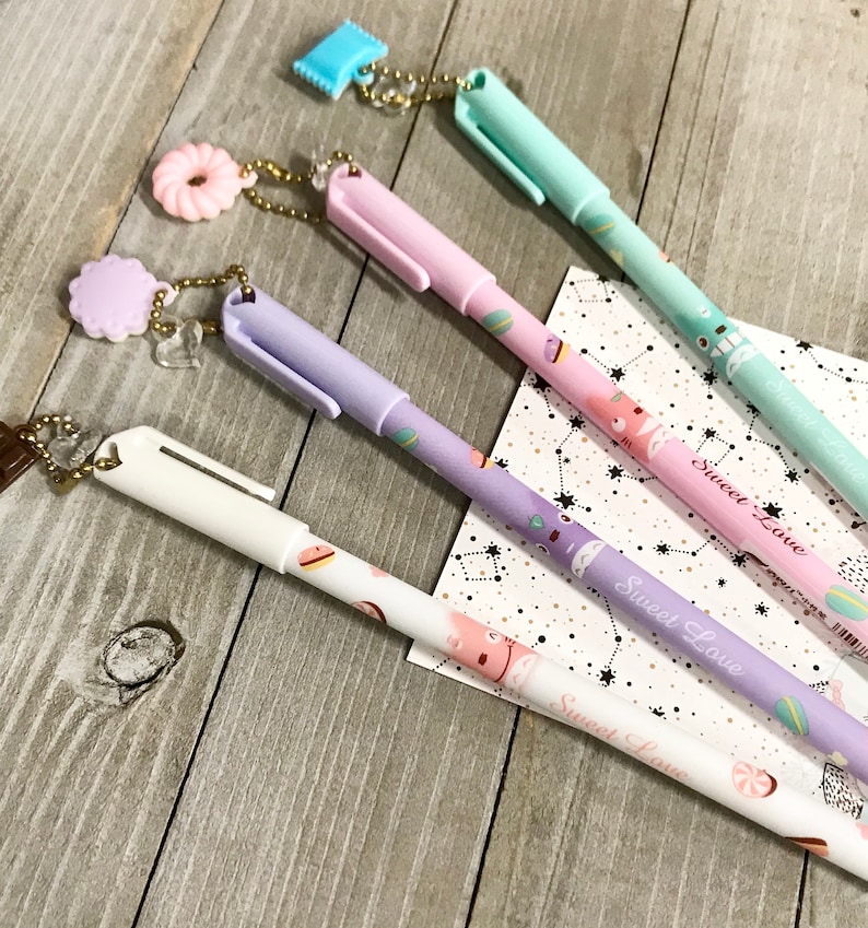 Kawaii Cat Pastel Dessert Gel Pens With Charms Planner | Etsy